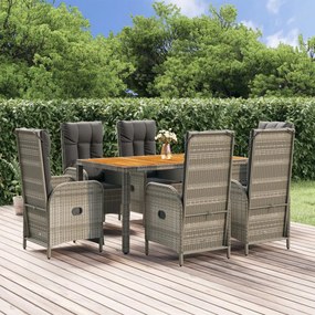 7dílný zahradní jídelní set s poduškami šedý polyratan 3185051