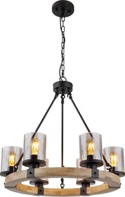 Závěsná lampa Lila vintage černá matná a hnědá, dřevo 6xE27 60W 230V
