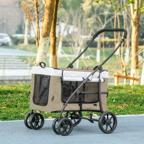 PawHut Kočárek pro psy Pet buggy Kočárek pro psy, skládací, odnímatelný košík, 81 x 58 x 97,5 cm, černá+khaki+bílá