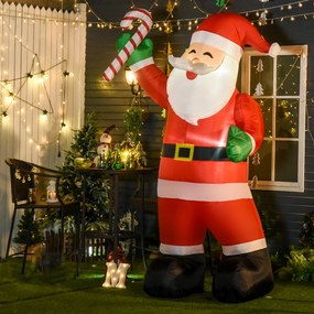 HOMCOM Nafukovací vánoční dekorace, 2,4 m Santa Claus s LED osvětlením, cukrová hůlka pro vnitřní i venkovní použití