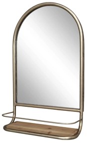 Chic Antique Nástěnné zrcadlo s poličkou Anitique Brass 56 cm, měděná barva, sklo, dřevo, kov