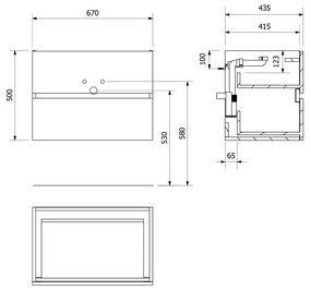Sapho ODETTA umyvadlová skříňka 67x50x43,5cm, bílá lesk - DT070-3030
