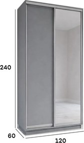 Skříň s posuvnými dveřmi 1200x2400x600 1LTD 1 Zrcadlo myší šedá, profil stříbrný