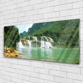 akrylový obraz Les Vodopád Krajina 125x50 cm
