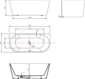 Aqualine Aqualine, TAJO nástěnná stojící vana 180x80cm, bílá, E1990