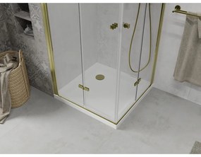 Mexen Lima Duo skládací sprchový kout 100 x 100 cm, Průhledné, Zlatá + sprchová vanička Flat - 856-100-100-50-02-4010G