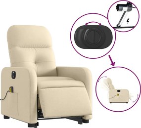 Elektrické zvedací masážní polohovací křeslo krémové textil 3206830