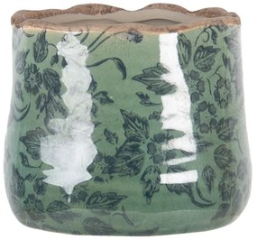 Zelený obal na květináč s květy a popraskáním – 11x10 cm