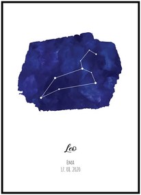 Plakát Znamení zvěrokruhu na míru Rozměr plakátu: 40 x 50 cm, Znamení zvěrokruhu: Lev, Barevné provedení: Tmavě modrá, Tvar podkladu: Kaňka
