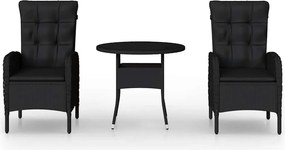 3dílný zahradní bistro set polyratan černý 3058548