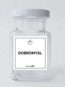 Samolepka na kořenky DOBROMYSL bílá 5 × 5 cm tučné písmo