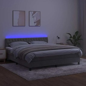 Box spring postel s matrací a LED světle šedá 160x200 cm samet 3134591