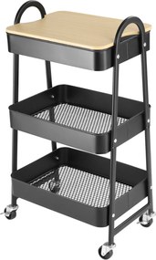 HOMCOM 3-patrový pojízdný vůz do kuchyně s 3 ocelovými koši a 1 krycí deskou pro jídelnu a koupelnu 45x31x79.5 cm černý | Aosom