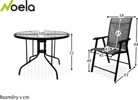 Noela Zahradní jídelní set Capri 100cm + 4x kovová židle Solano