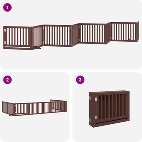 Zábrana pro psy s dvířky skládací 8 panelů hnědá 640 cm topol 3155690