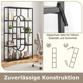 Costway 5 Řadová knihovna Stojací police Geometrická úložná police Hnědá