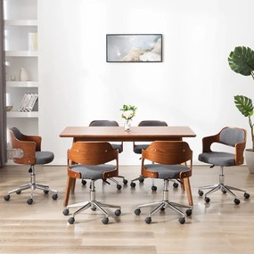 Otočné jídelní židle 6 ks šedé ohýbané dřevo a textil,  3054940