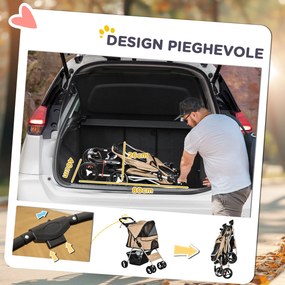 Skládací kočárek pro malé psy PawHut s brzdami na kolech, držákem na nápoje, úložným prostorem, 3 okny a 360° předními koly, pro domácí mazlíčky do 1…