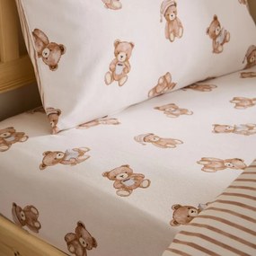 Krémové napínací flanelové dětské prostěradlo na jednolůžko 70x140 cm Brushed Teddy Bear – Catherine Lansfield