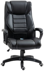Masážní kancelářská židle Vinsetto v kůži, ergonomická výškově nastavitelná otočná židle, počítačová židle v černé barvě pro kancelář a domácí kancel…