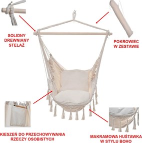 Velaco Závěsné houpací křeslo JULIA, bílá/ecru