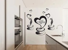 Kuchyňská samolepka na zeď s motivem kávy a srdíček 50 x 100 cm