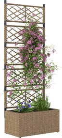 Outsunny Ratanový Květináč s Trellisem - Velký Exteriérový Květináč s Trellisem, 2 Odnímatelné Květináče pro Popínavé Rostliny na Zahradu, Terasu, neb