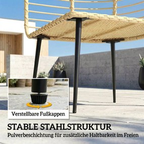 Outsunny vejčité křeslo z PE ratanu s podnožkou — boho lounge pro terasu i interiér, tlusté polštáře, práškově lakovaný rám, béžové