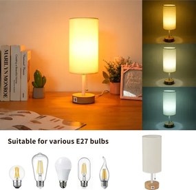 Brilagi - Stolní lampa s USB portem TABLON 1xE27/25W/230V dub/bílá/krémová