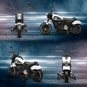 Dětská motorka HOMCOM - Elektrická motorka pro děti s 2 odnímatelnými tréninkovými koly, 3 km/h, pro děti od 1,5 do 3 let, Bílá, 76 x 42 x 57 cm