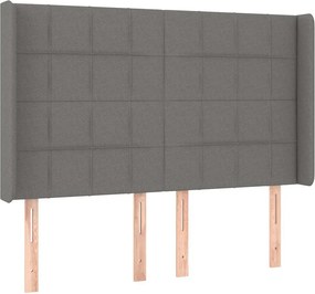 Čelo postele s LED tmavě šedé 147 x 16 x 118/128 cm textil 3124047