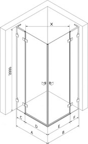 Mexen Lunar, L Duo sklápěcí sprchový kout 95 x 75 cm, 8mm čiré sklo, zlatý matný profil, 834L-095L-075P-55-00
