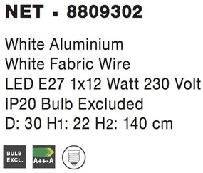 Nova Luce Závěsné svítidlo NET bílá hliník bílá kabel E27 1x12W