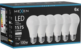 Mexen Nova 6x LED žárovka E27, A60, 15W, Neutrální - 4000K, 1575 lm - L100-E27-1540-01x06