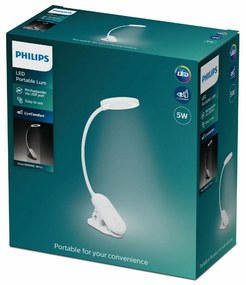 Philips 8720169194397 stolní LED lampa s klipem Forys, bílá, 1x 5 W 200lm 4000K IP20