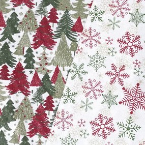 SCANquilt utěrka TRIO - dárkový set 3 ks stromky, 2 vločky zelenočervená 50 x 70 cm