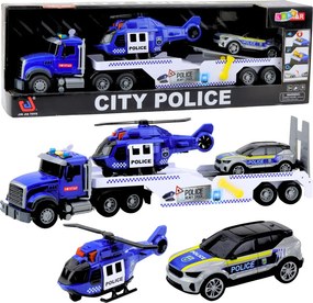LEAN Toys Policejní souprava kamion, vrtulník a auto, světla a zvuky