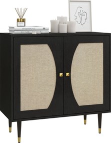 HOMCOM Buffet Skříňka s Dvojitými Dveřmi v Boho Stylu, 2 Úrovně, Ratanový Přední Panel 80 x 38 x 79 cm Černá