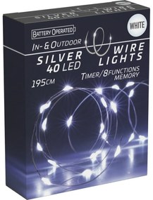 Světelný drát s časovačem Silver lights 40 LED, studená bílá, 195 cm