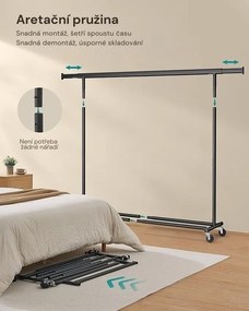 Stojan na oblečení DOLLY na kolečkách, max. 150 kg, 45x160-200x161,5cm, černá SongmicsHome