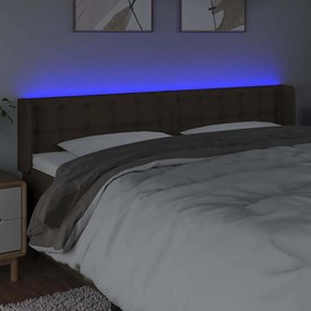 Čelo postele s LED tmavě hnědé 163 x 16 x 78/88 cm textil 3123679