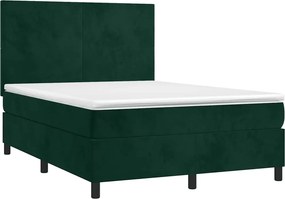 Box spring postel s matrací a LED tmavě zelená 140x200 cm samet 3136008