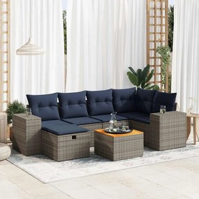 7dílná zahradní sedací souprava s poduškami šedá polyratan 3325876