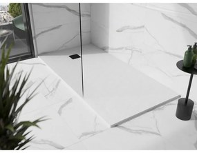 Mexen Stone+, obdélníková vanička z minerálního kompozitu 160 x 100 cm, bílá, černá krytka, 44101016-B