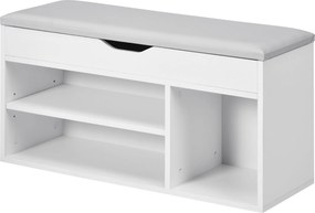 HOMCOM Botník se sedadlem, regály, zásuvkou a polstrováním, dvouúrovňový pro předsíně a haly, moderní, max. zatížení 120 kg, 80x30x43 cm, bílý