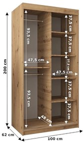 Šatní skříň Riflo Wave 1 | 100 cm | černá/bílá