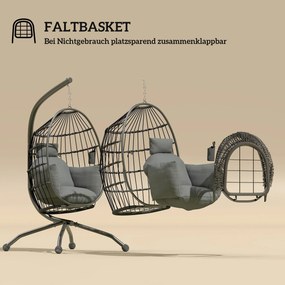 Houpací křeslo Outsunny ve tvaru vajíčka se stojanem, skládací houpací křeslo s držákem na nápoje, odnímatelný a pratelný sedák, hammock, houpačka pr…