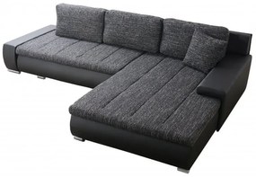 Nejlevnější nábytek Rohová sedačka SALAR L univerzální, černá látka prošitá bílou a šedou nití/černá ekokůže
