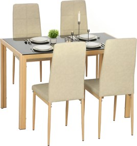 HOMCOM jídelní set pro 4 osoby, skleněný stůl a 4 židle