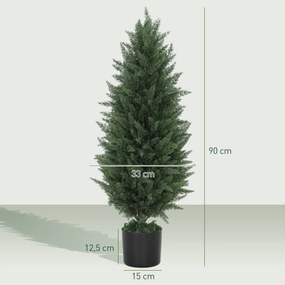 HOMCOM Umělý cypřiš 2dílná sada, velká 90 cm umělá rostlina, umělé rostliny v květináči, UV-odolný umělý strom, jako skutečná dekorace pro obývací po…